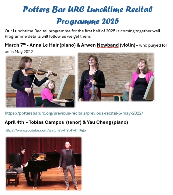 Upcoming Recitals | Potters Bar United Reformed Church